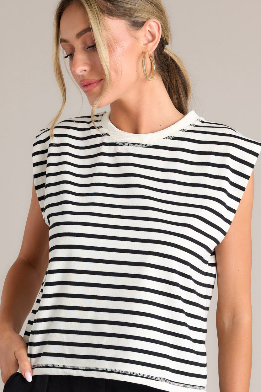 White Stripe Cap Sleeve Top - All Tops | Red Dress