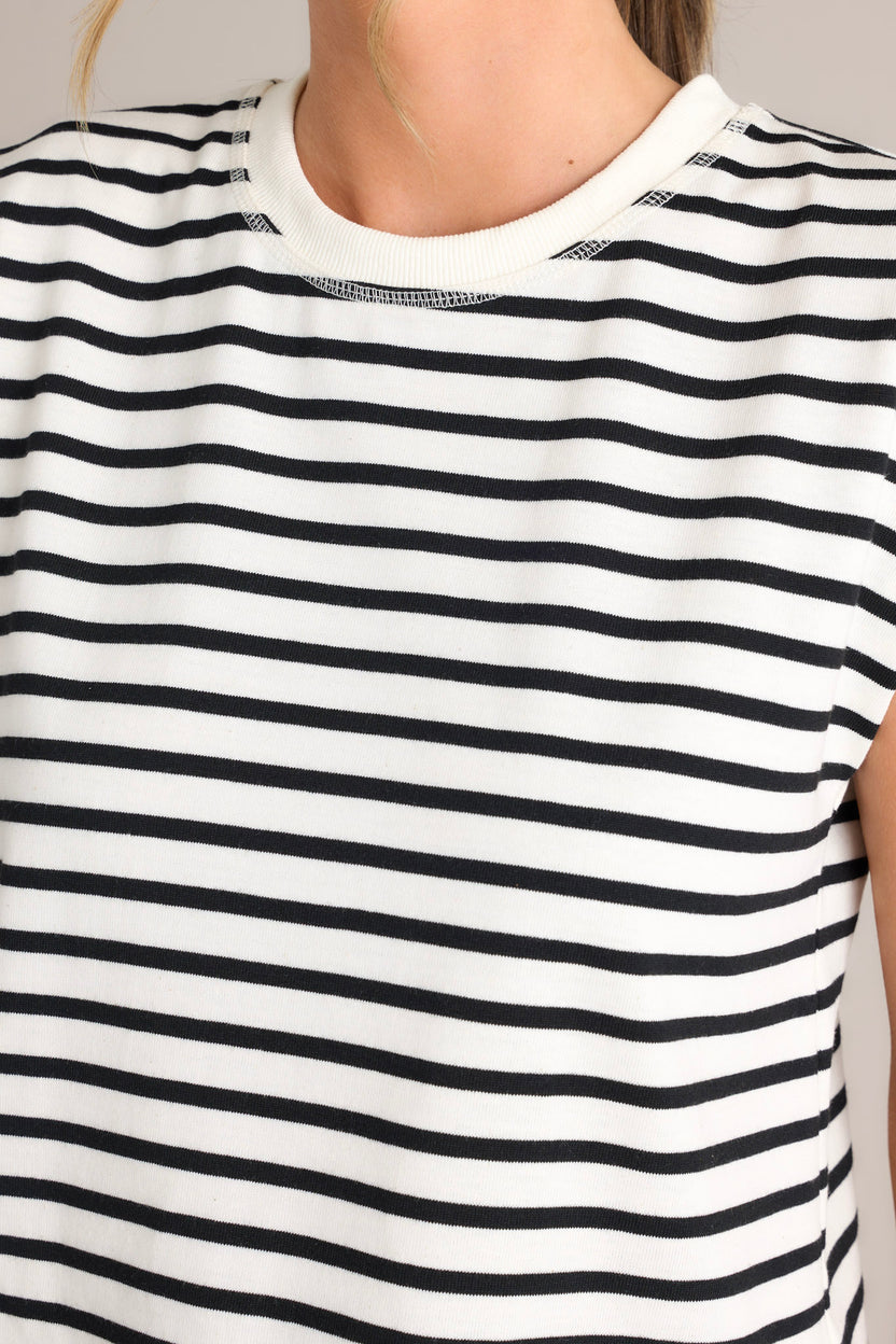 White Stripe Cap Sleeve Top - All Tops | Red Dress