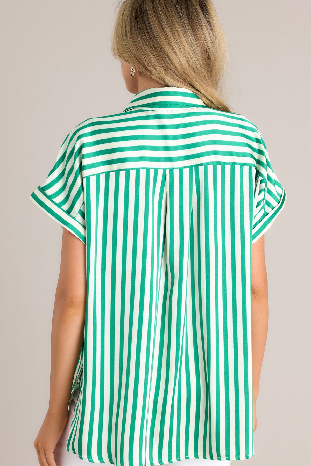 Green Stripe Button Front Top - All Tops | Red Dress
