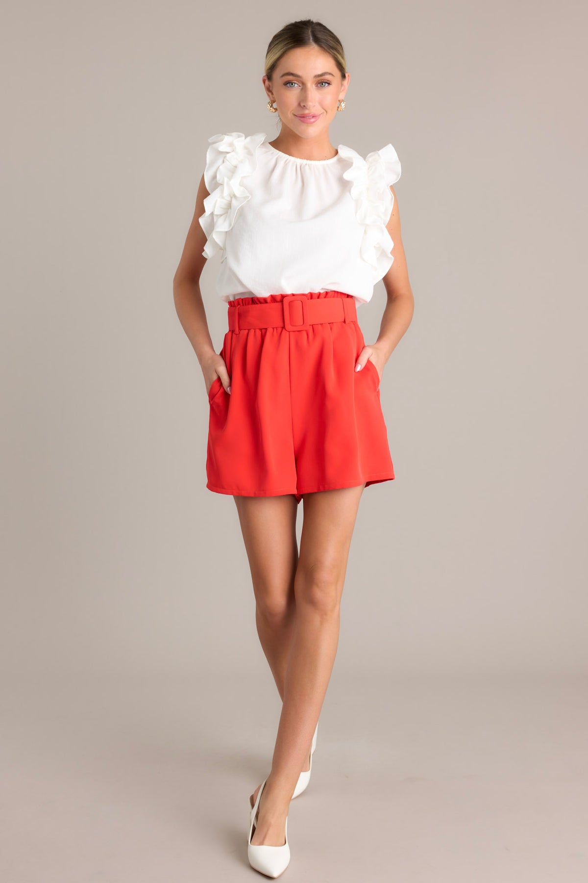 Ruffled Sleeve Ivory Top - All Tops | Red Dress