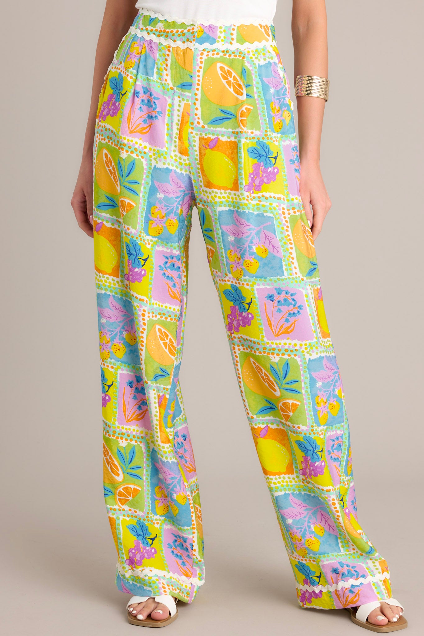 Green Tropical Print Wide Leg Pants - All Pants | Red Dress