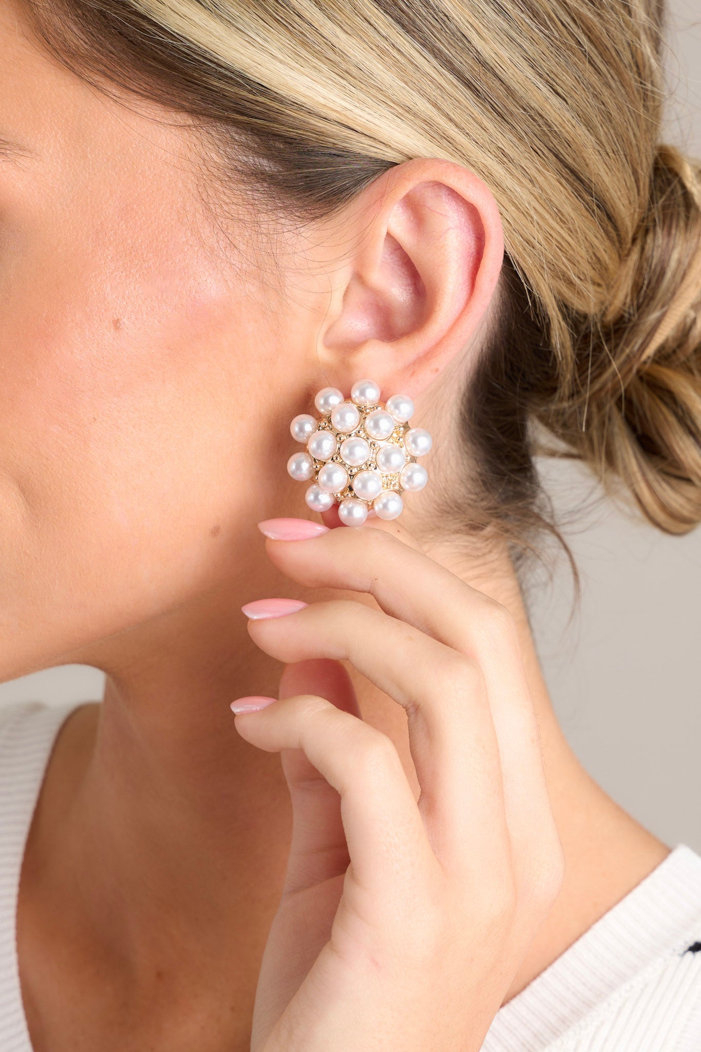 Gold & Ivory Pearl Cluster Earrings - All Earrings | Red Dress