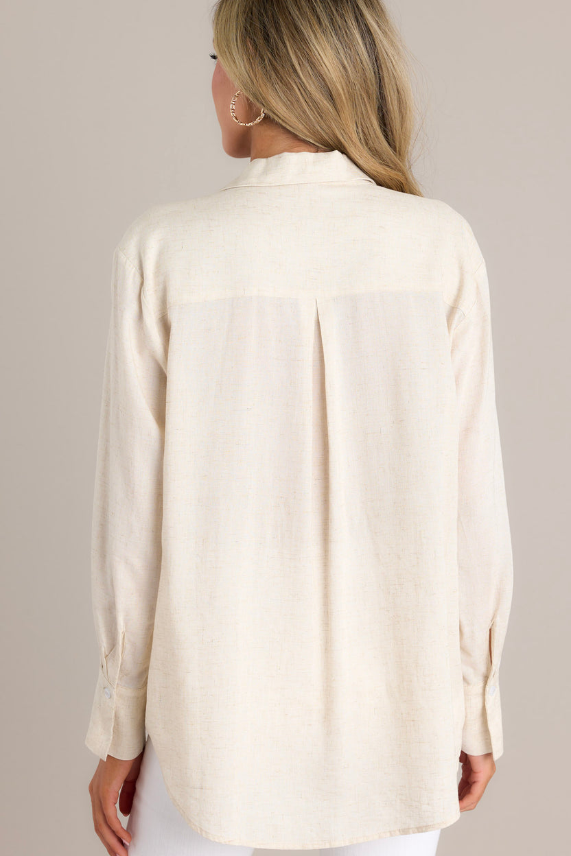 Button Front Linen Blend Top - All Tops | Red Dress