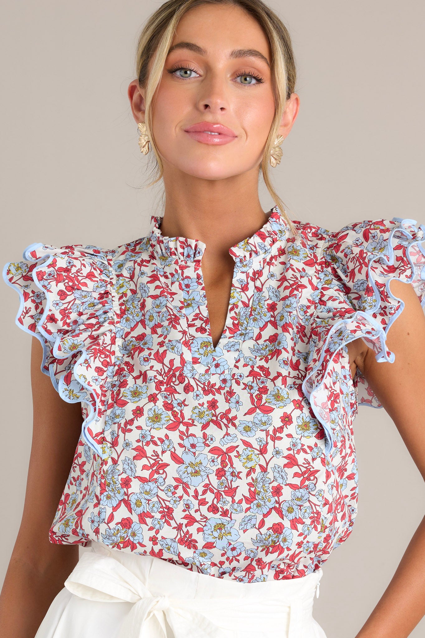 100% Cotton Red Multi Floral Top - All Tops | Red Dress