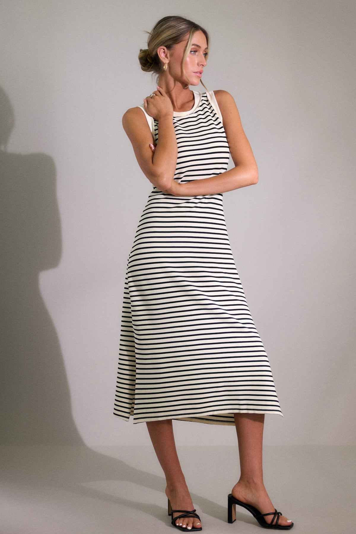 Ivory & Black Stripe Midi Dress - All Dresses | Red Dress