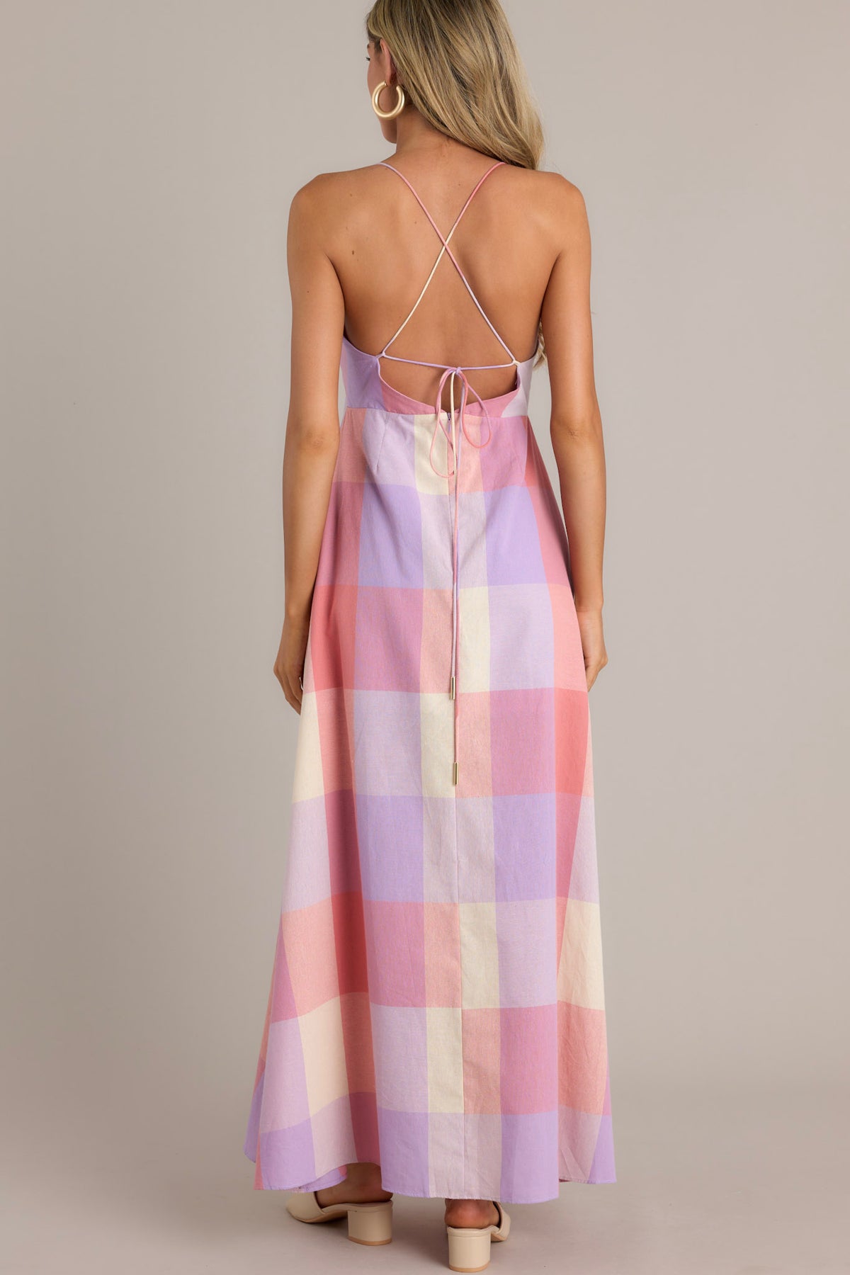 Pink Multi Plaid Cotton Blend Maxi Dress - All Dresses | Red Dress