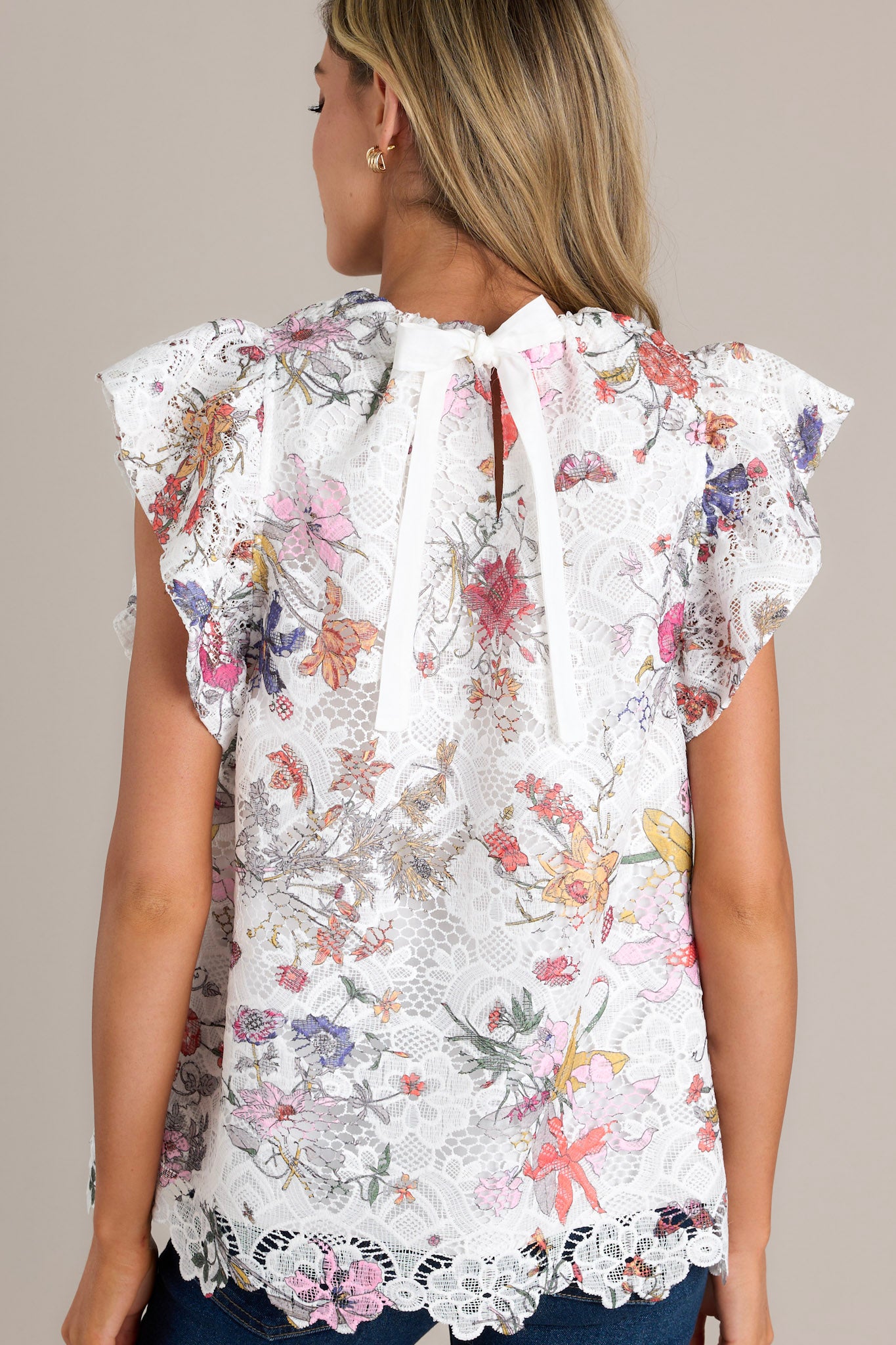 White Multi Floral Lace Top - All Tops | Red Dress