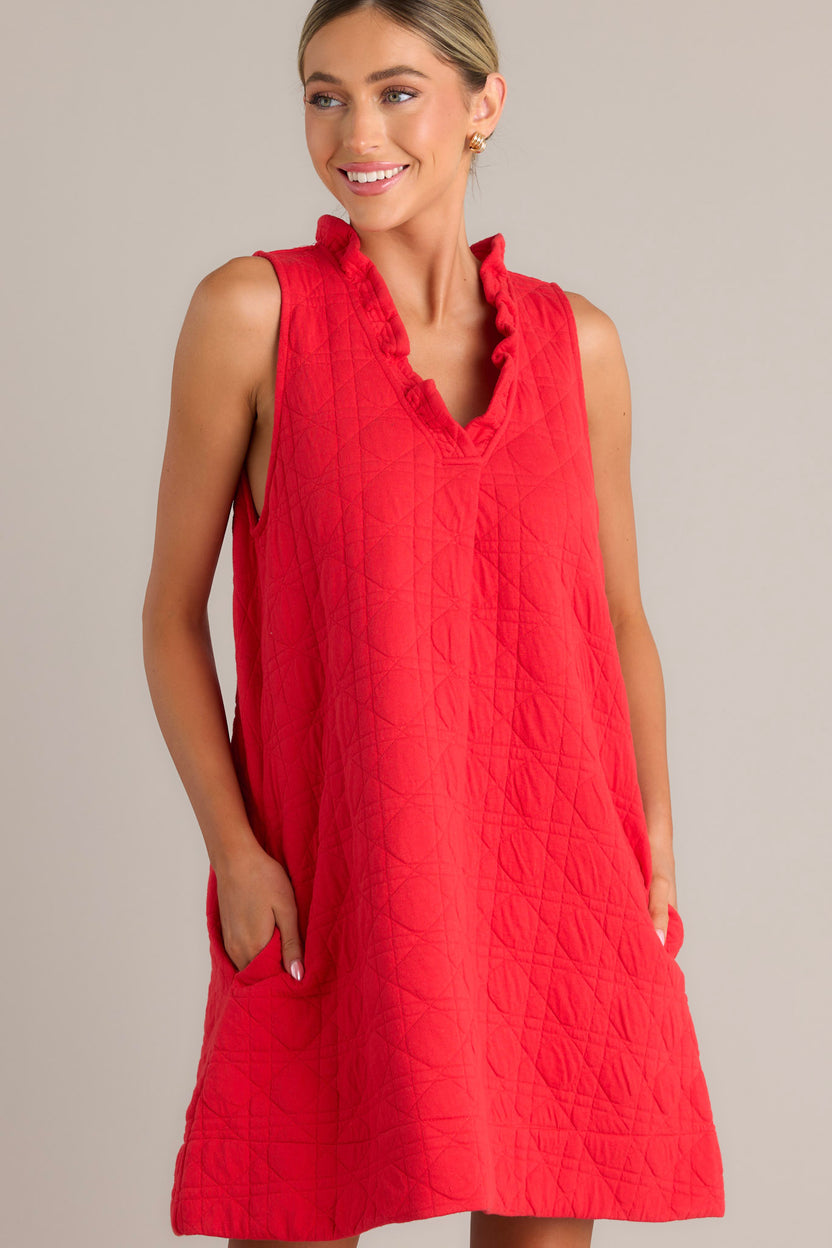 Red Quilted Mini Dress - All Dresses | Red Dress
