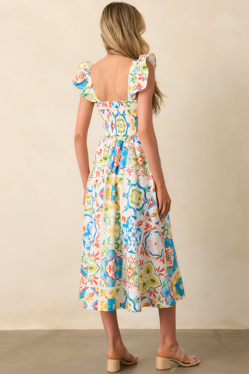Prosperina Sicilian Tile Print Linen Midi Dress - Summer Dresses | Red ...