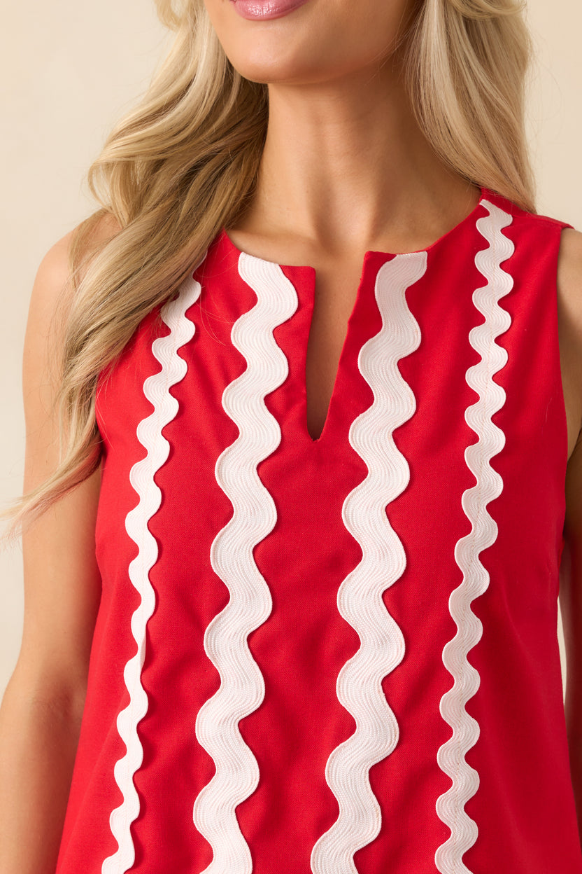 Red Ric Rac Cotton Shift Mini Dress - All Dresses | Red Dress