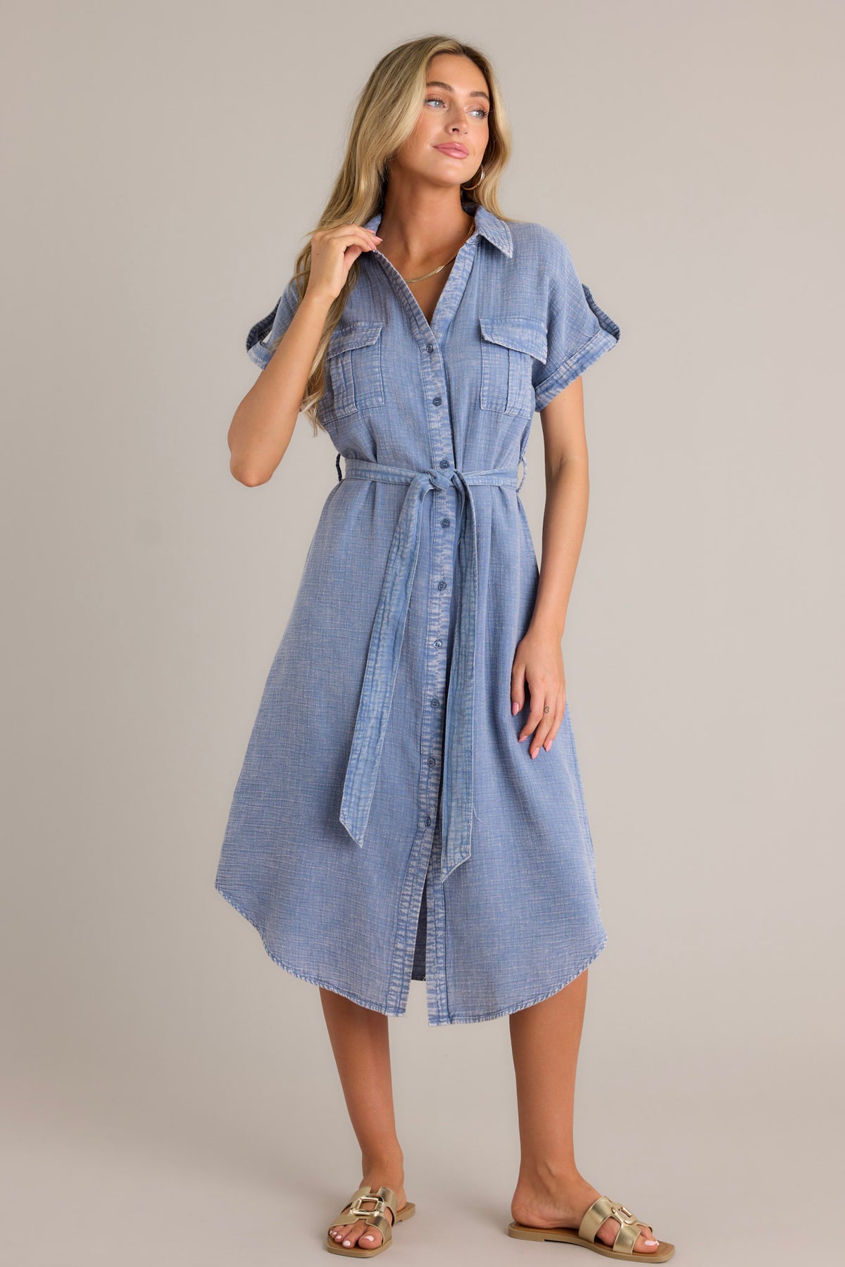 100% Cotton Blue Washed Maxi Dress - All Dresses | Red Dress