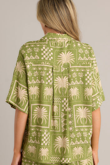 Olive Green Tropical Print Top - All Tops | Red Dress