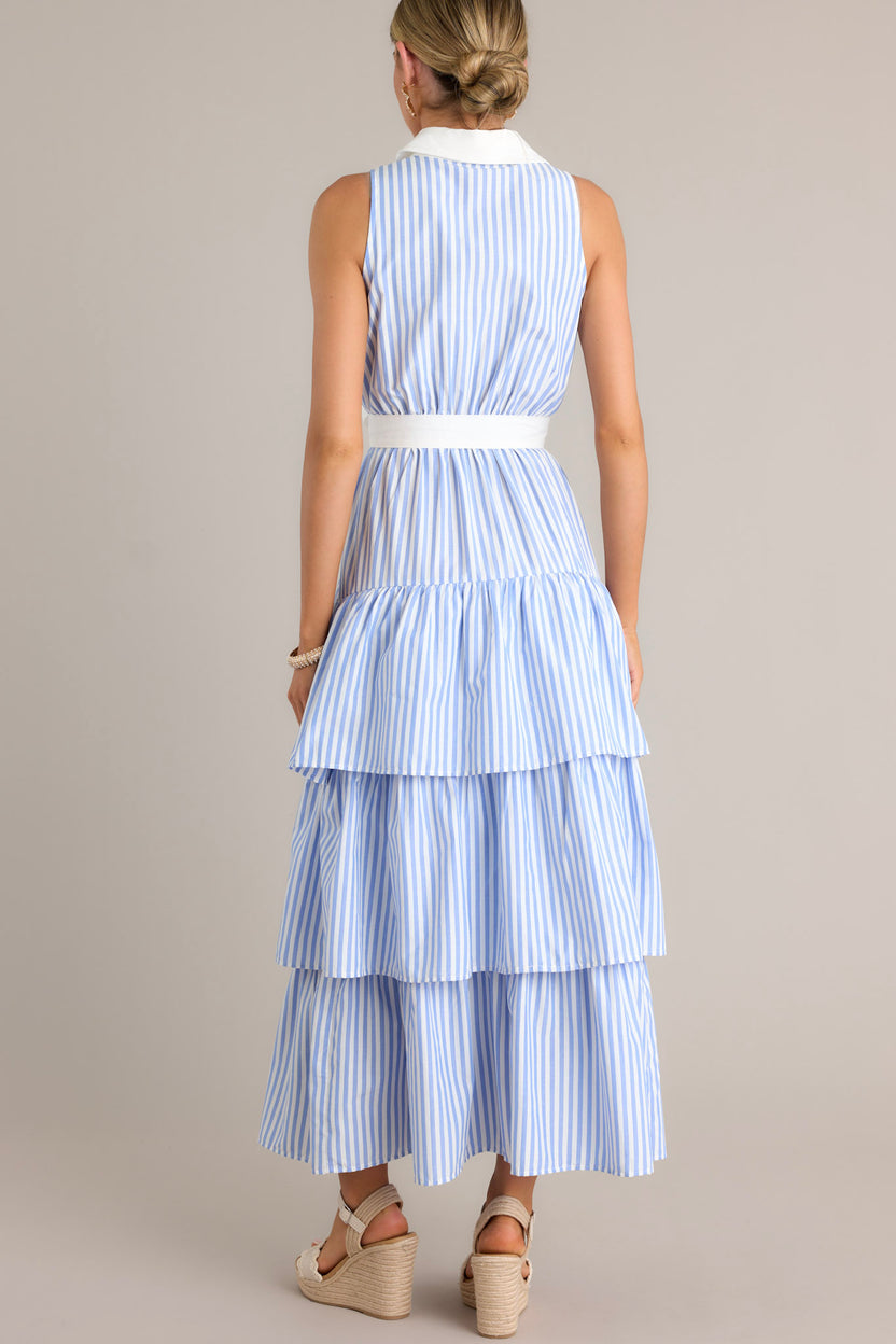 Blue Stripe Button Front Maxi Dress - All Dresses | Red Dress