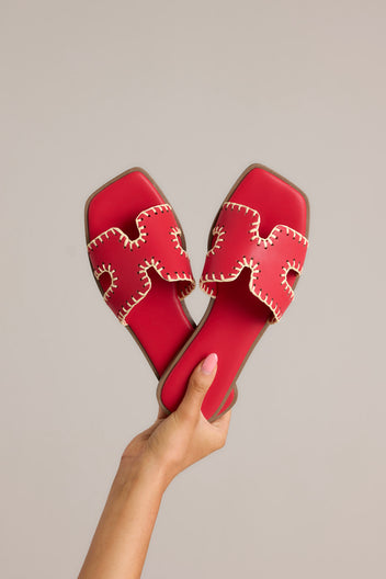 Red Cutout Flat Sandals - All Sandals | Red Dress