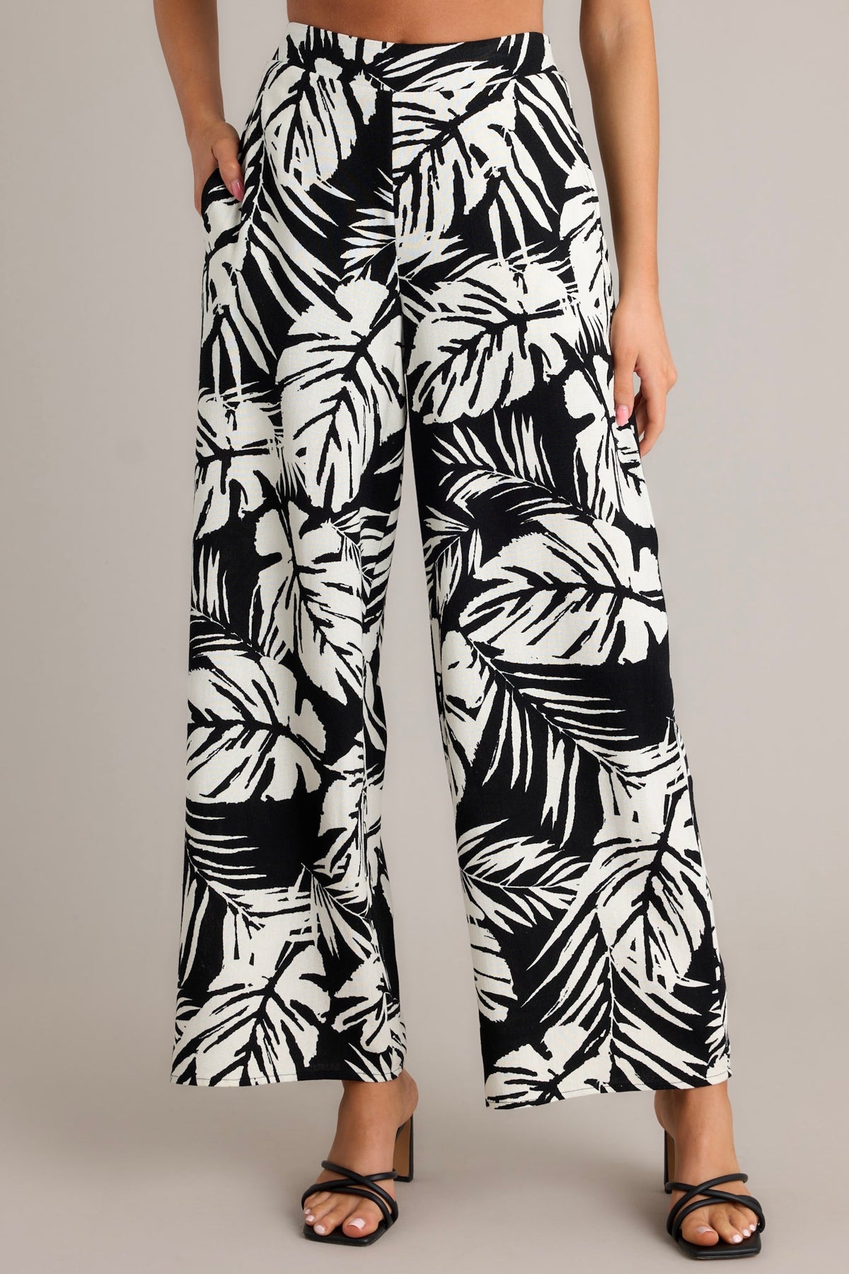 Linen Blend Black Tropical Print Pants - All Pants | Red Dress