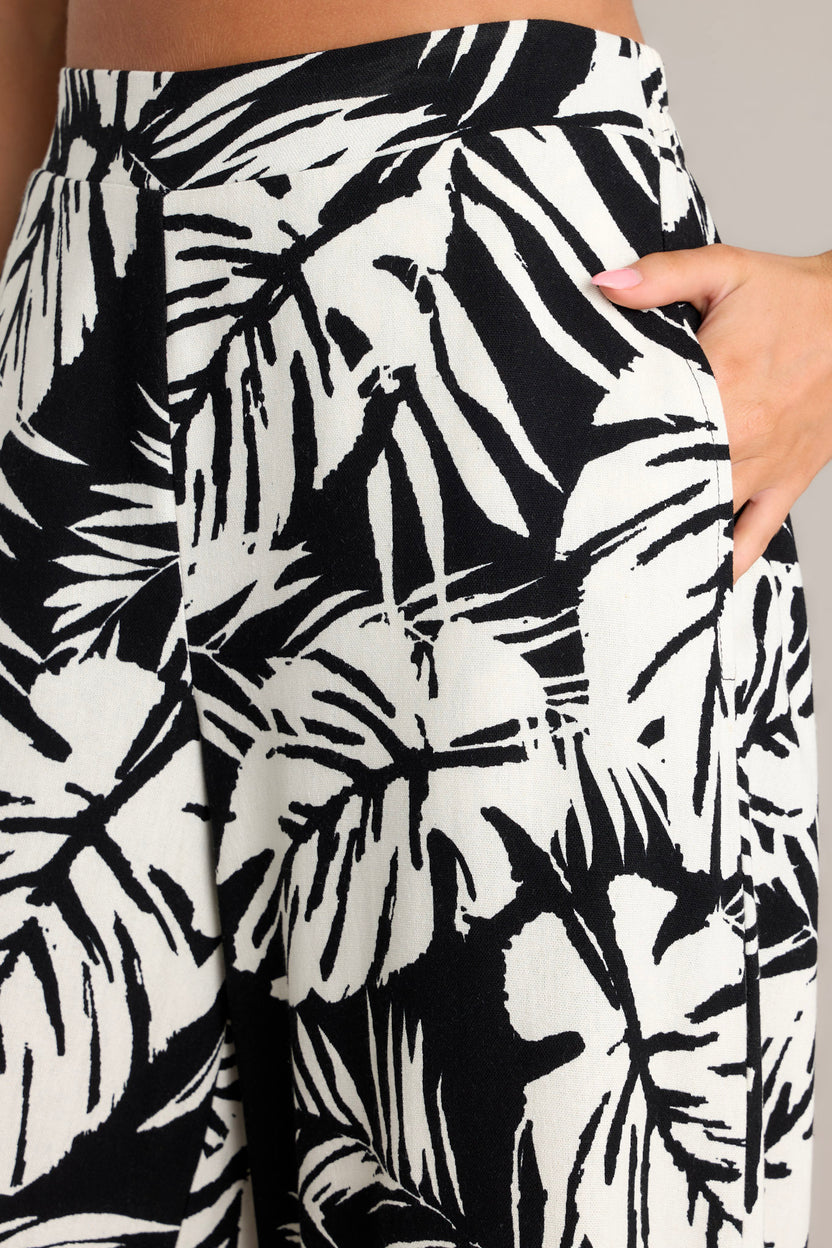 Linen Blend Black Tropical Print Pants - All Pants | Red Dress