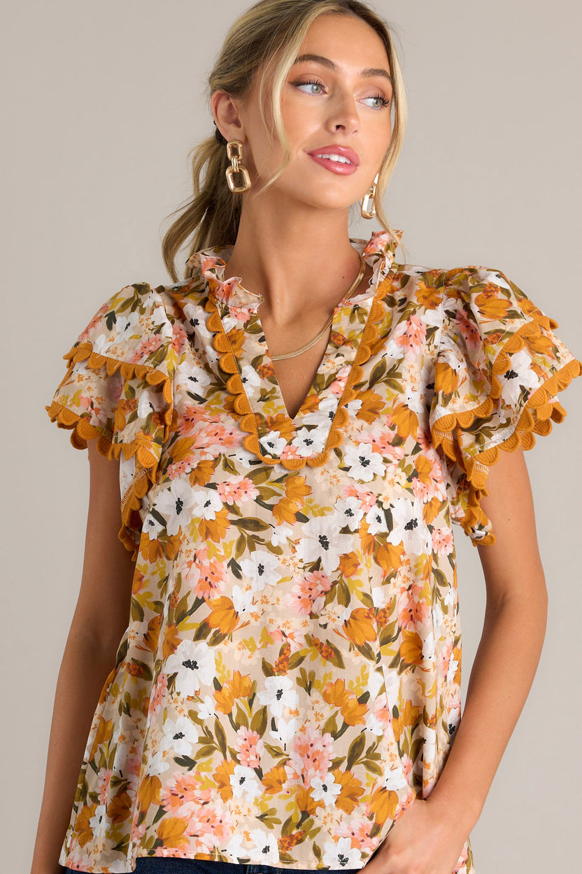 100% Cotton Honey Yellow Floral Top