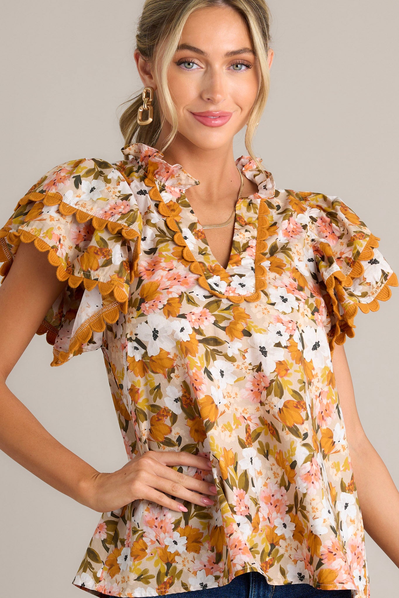 100% Cotton Honey Yellow Floral Top