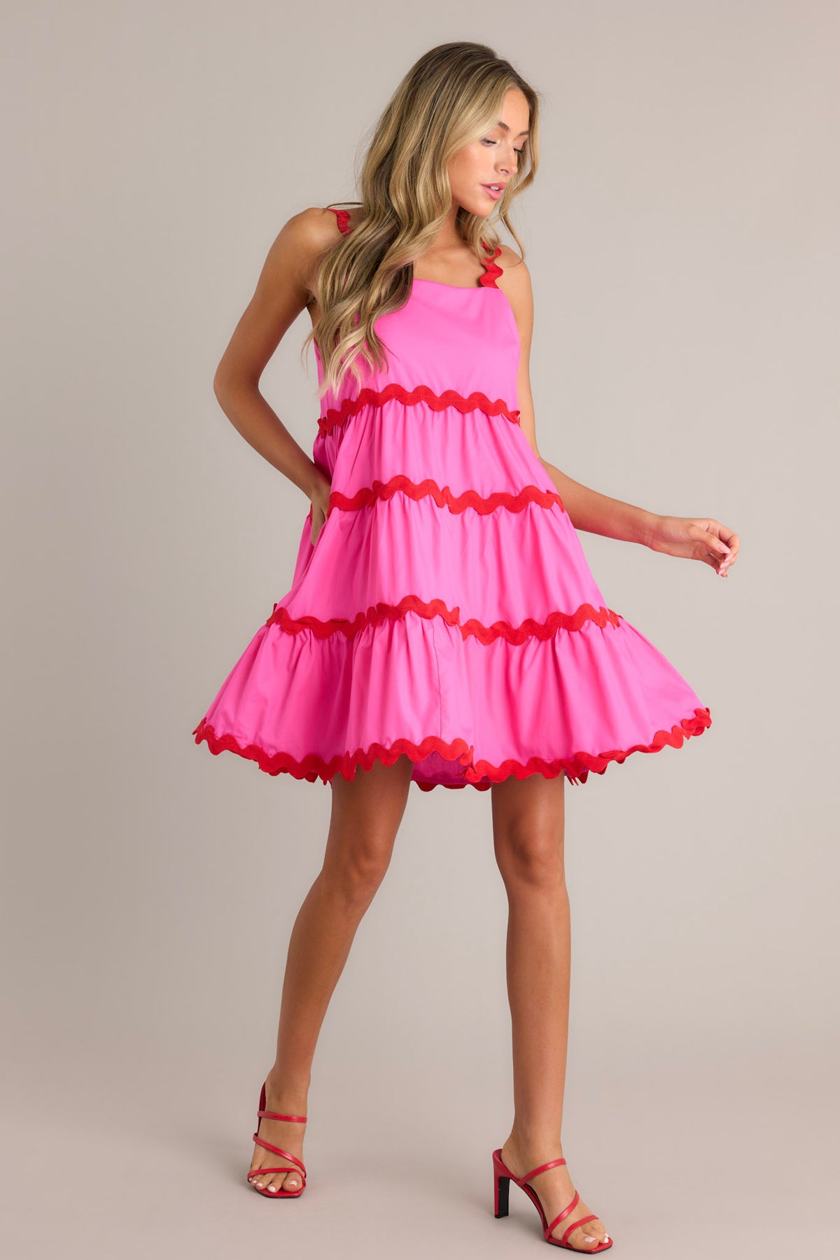 Hot Pink Ricrac Mini Dress - All Dresses | Red Dress