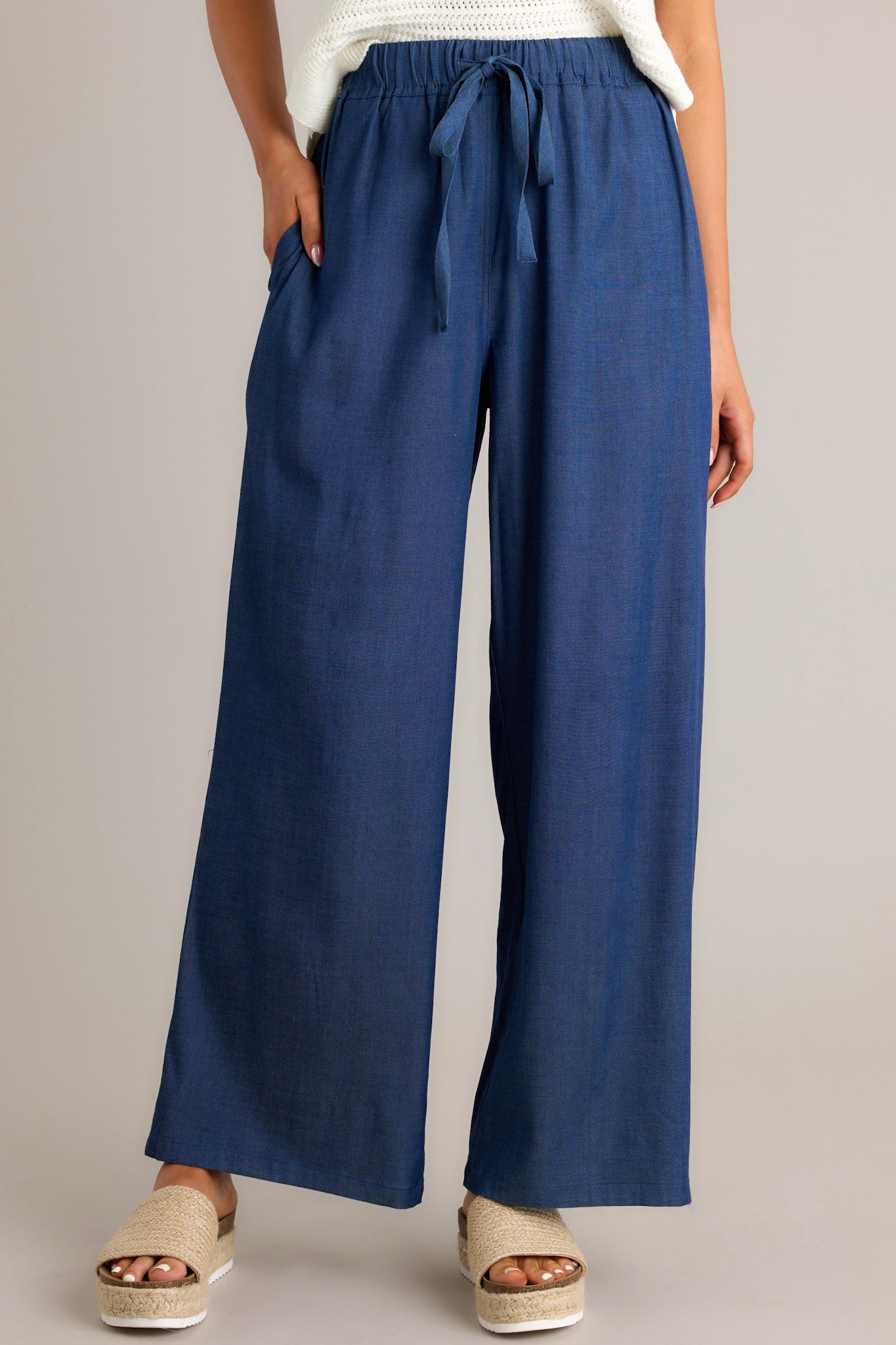 Dark Chambray Wide Leg Pants - All Bottoms | Red Dress