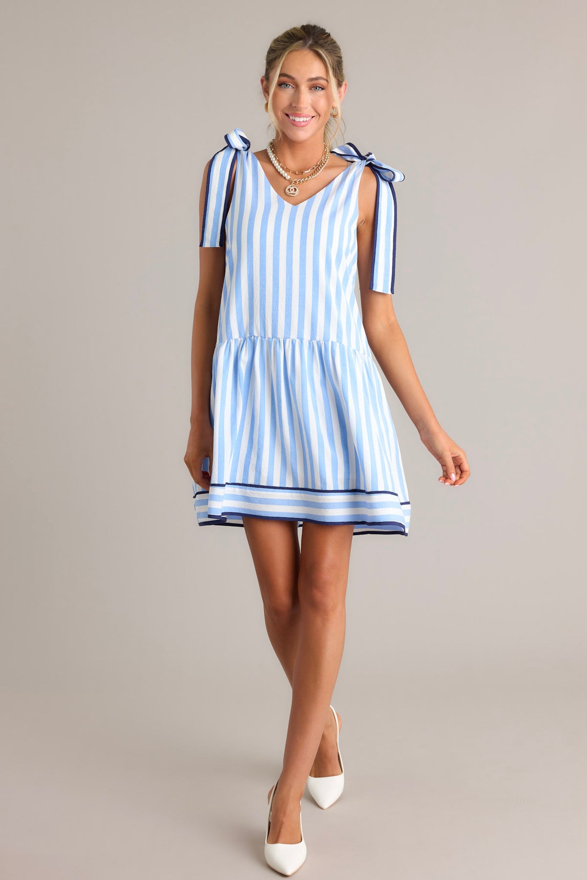Blue Stripe Mini Dress - All Dresses | Red Dress