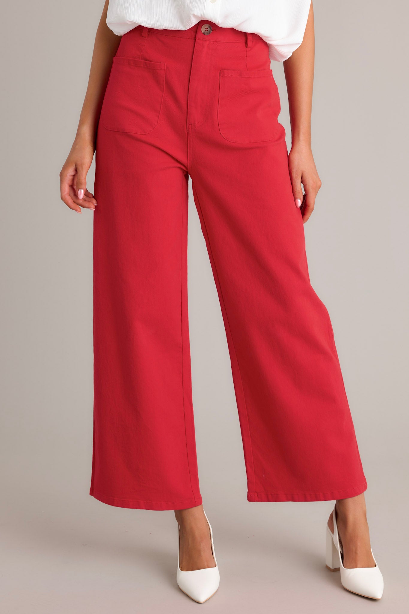 Red Wide Leg Cotton Blend Jeans - All Pants | Red Dress