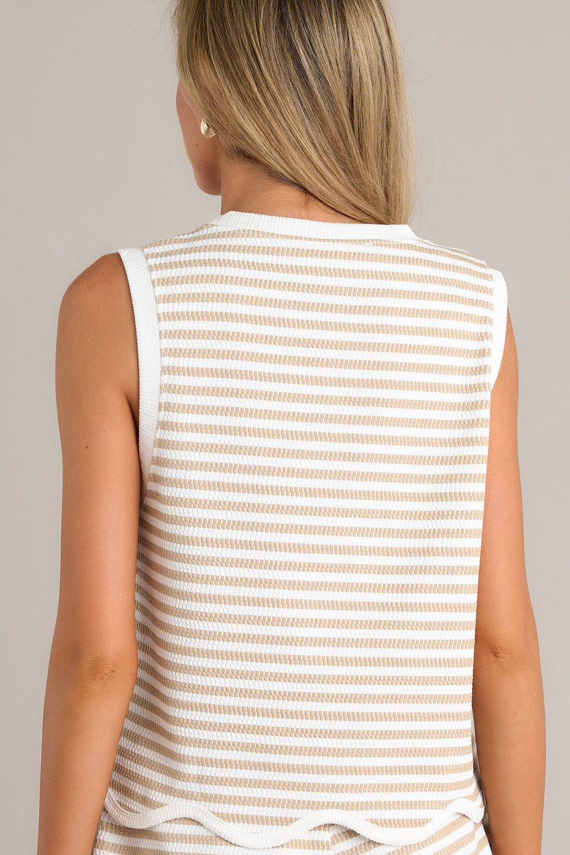 Taupe Stripe Scallop Tank Top - All Tops | Red Dress