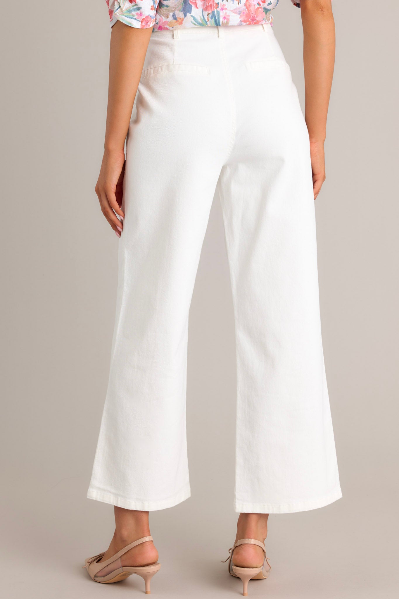 Ivory Wide Leg Cotton Blend Jeans - All Pants | Red Dress
