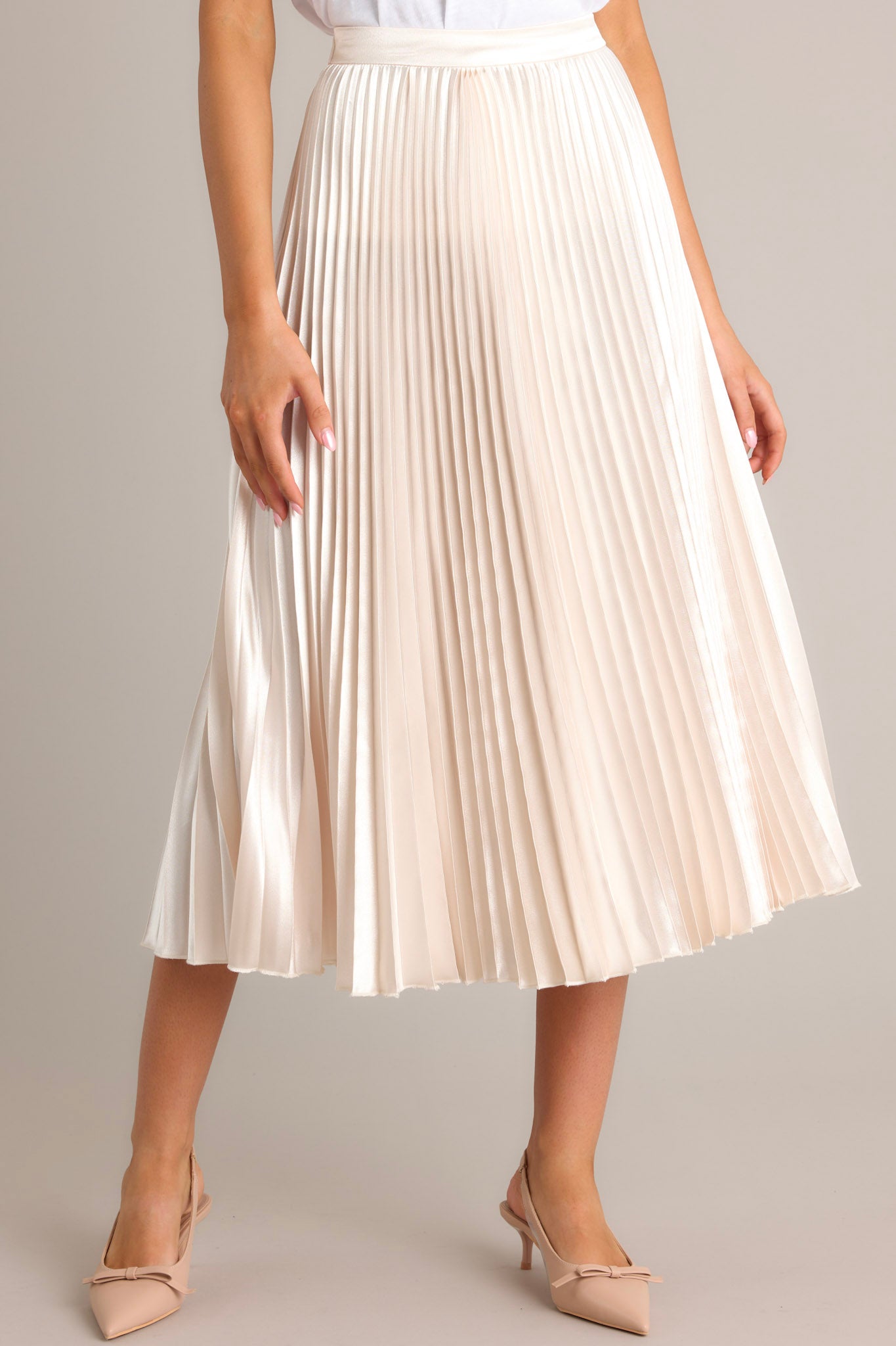Ivory Pleated Midi Skirt - All Skirts | Red Dress