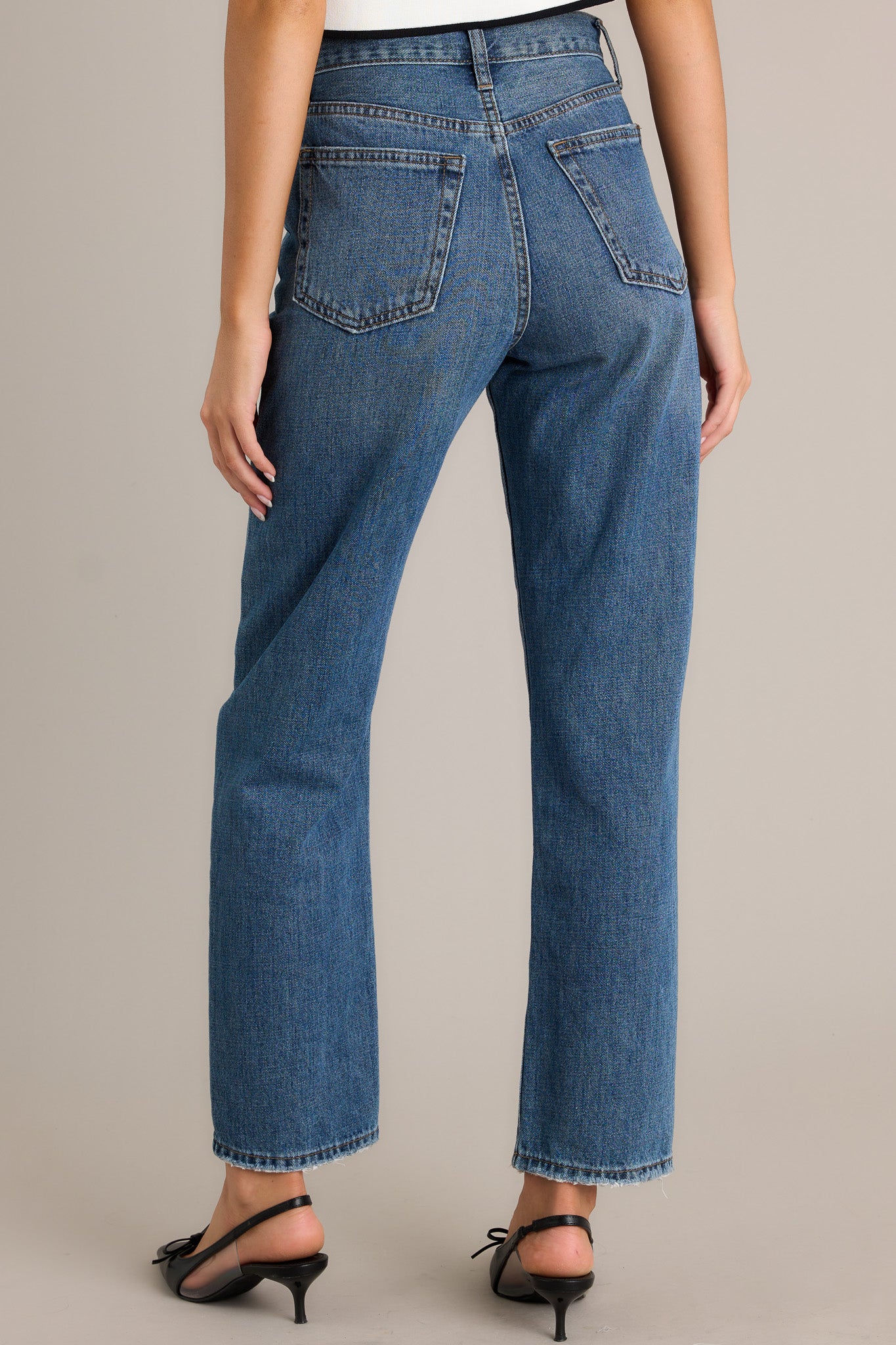 High Waisted Medium Wash Mom Jeans - Fall Favorites | Red Dress