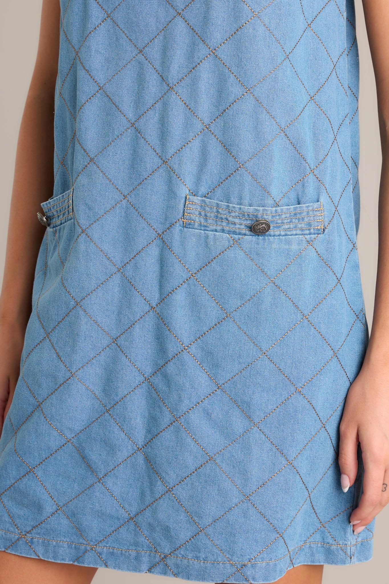 Light Chambray Quilted Mini Dress - All Dresses | Red Dress