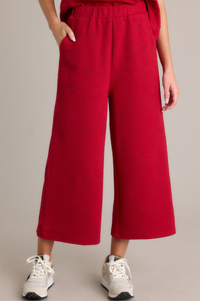 Scarlet Red Cropped Textured Pants - All Pants | Red Dress
