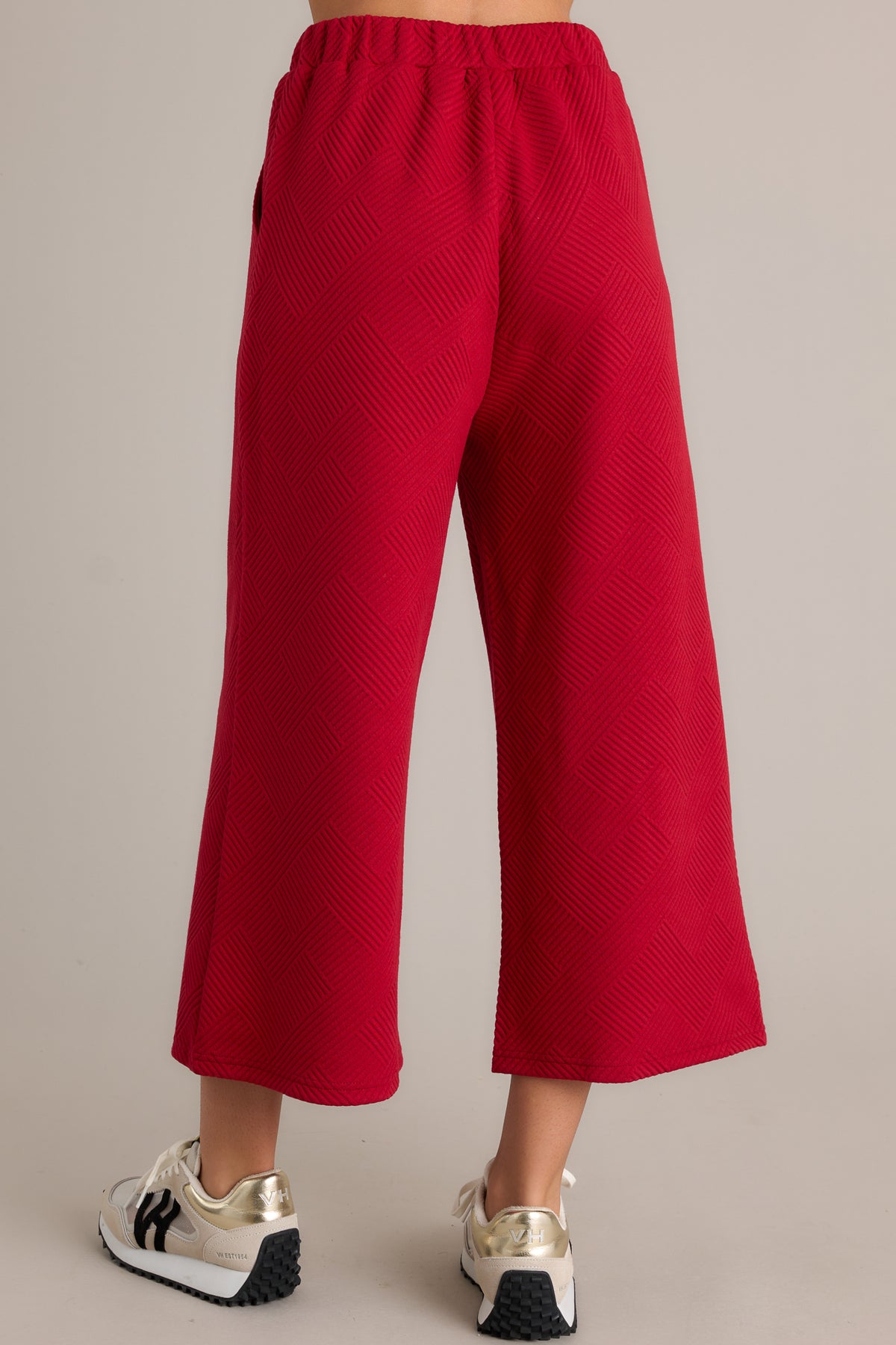Scarlet Red Cropped Textured Pants - All Pants | Red Dress