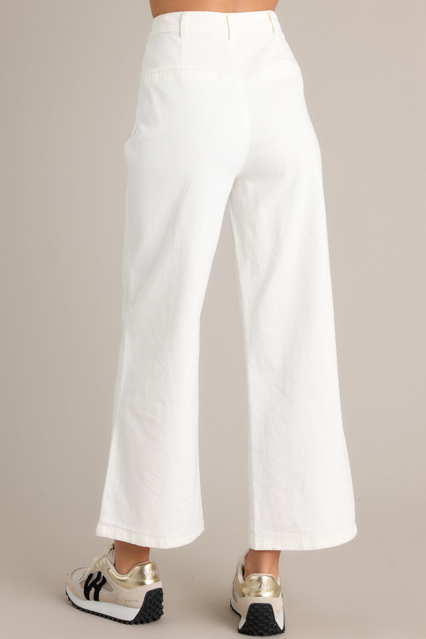 Ivory Wide Leg Cotton Blend Jeans - All Pants | Red Dress