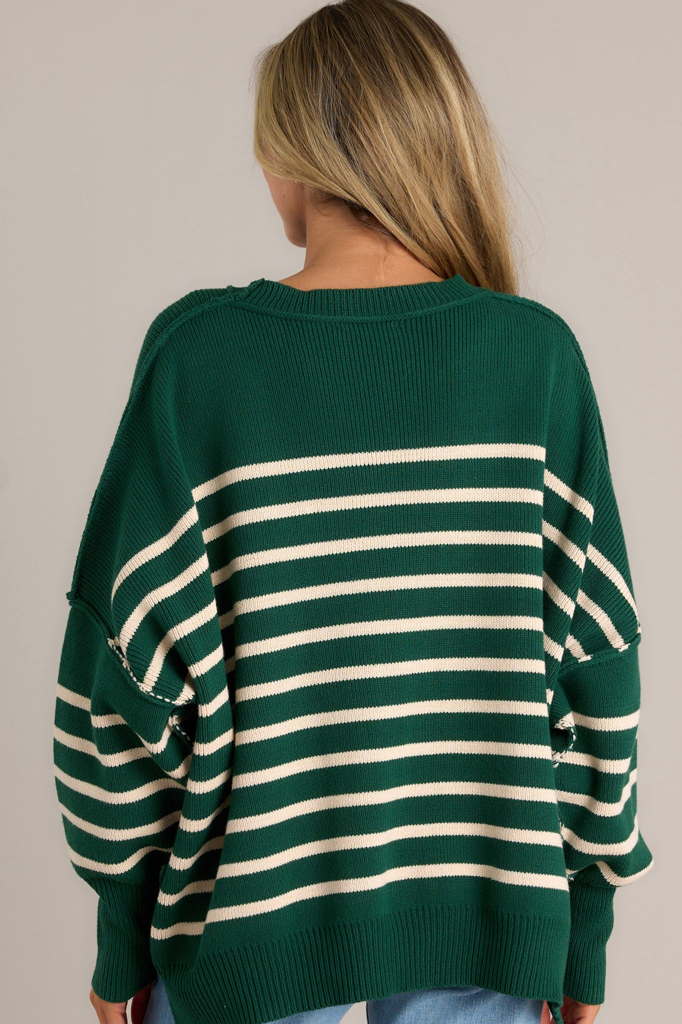 Hunter Green Stripe Knit Sweater - All Tops | Red Dress