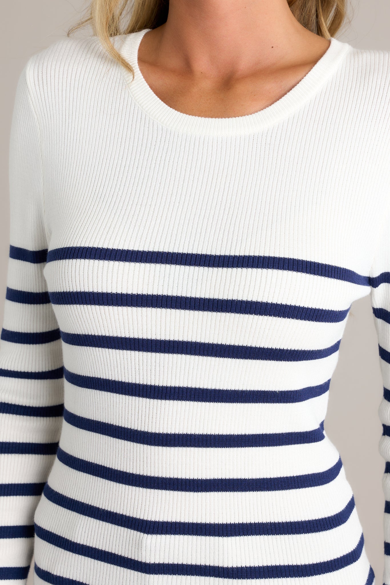 White & Navy Striped Long Sleeve Top - Casual Tops | Red Dress