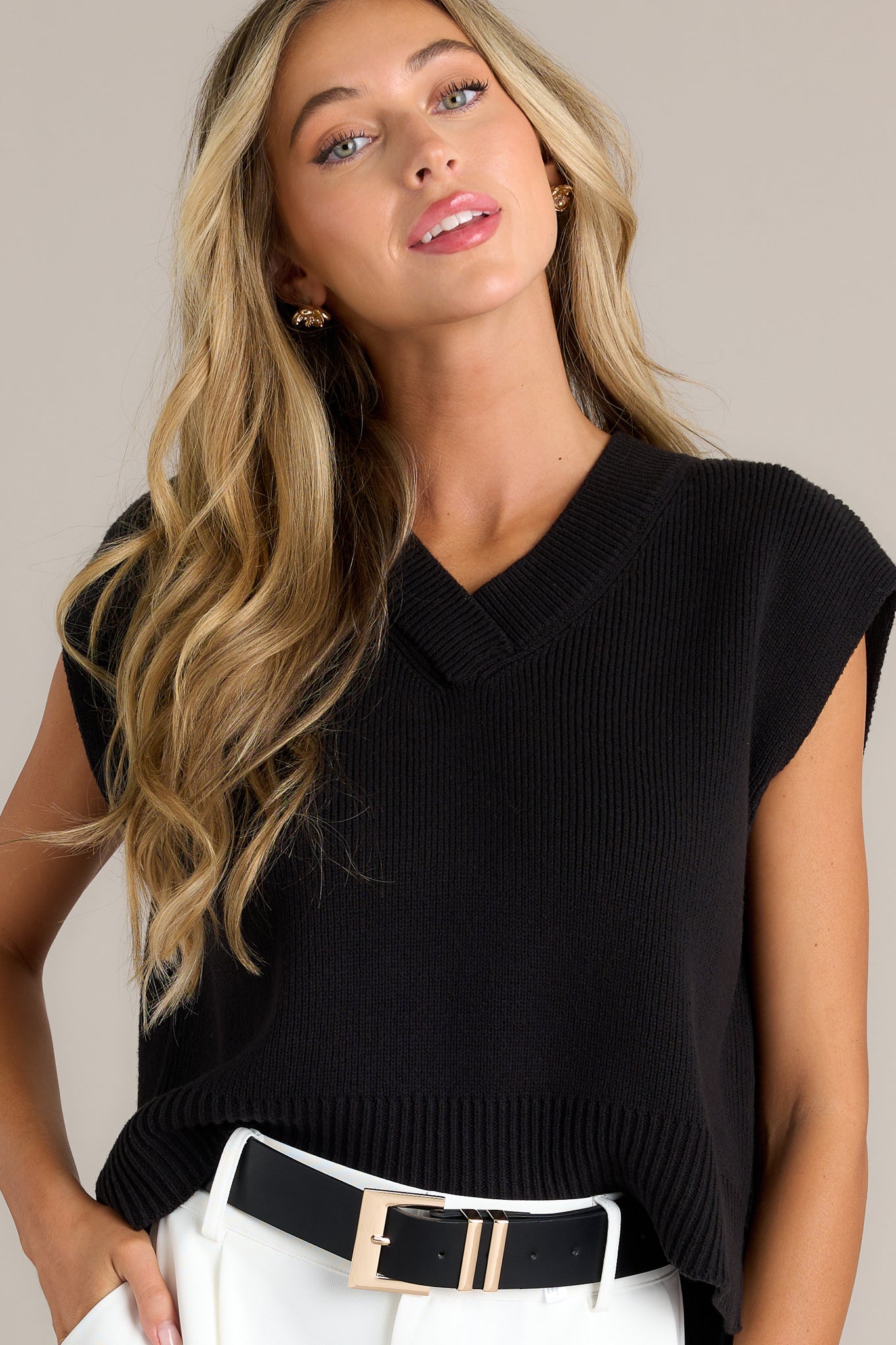 Black Short Sleeve Sweater Top - All Tops | Red Dress