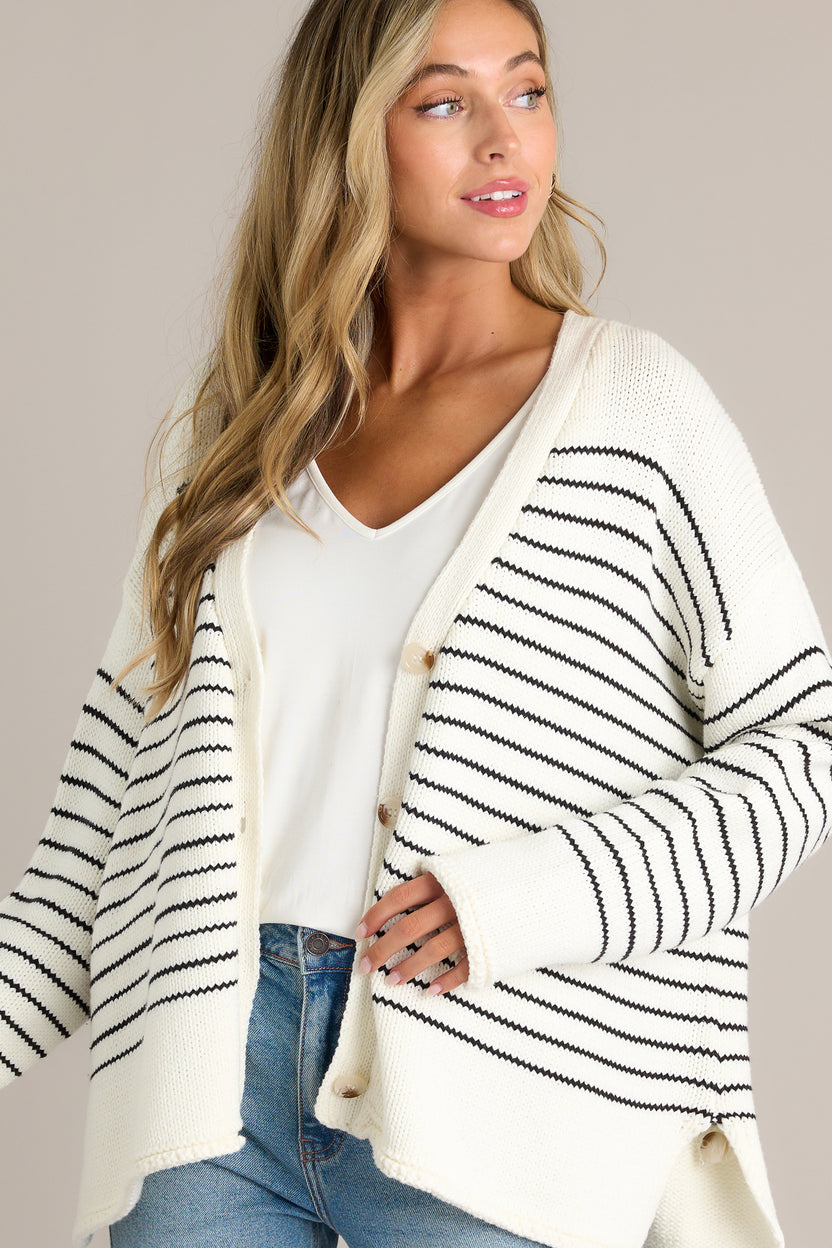 Ivory Long Sleeve Knit Cardigan - All Outerwear | Red Dress