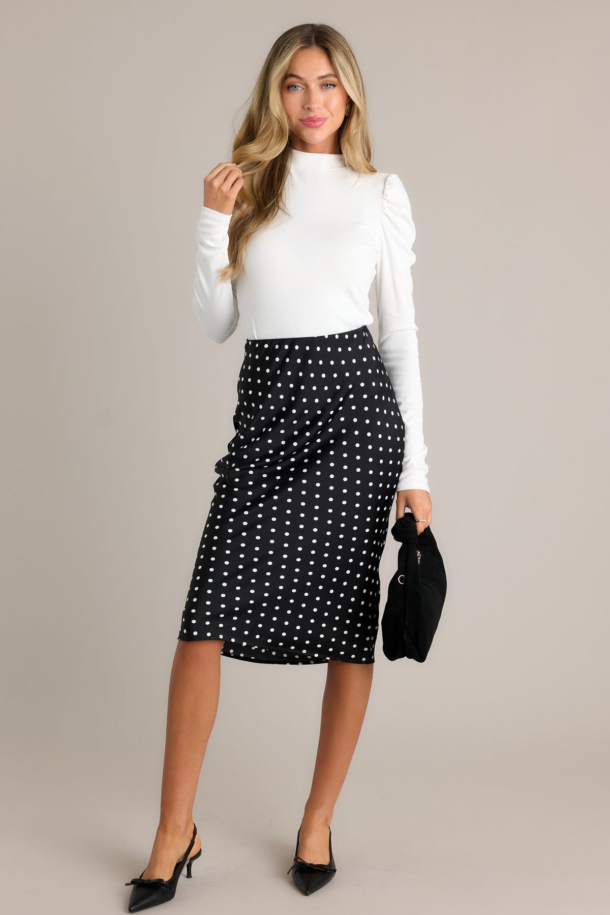 Black Polka Dot Midi Skirt - All Bottoms | Red Dress