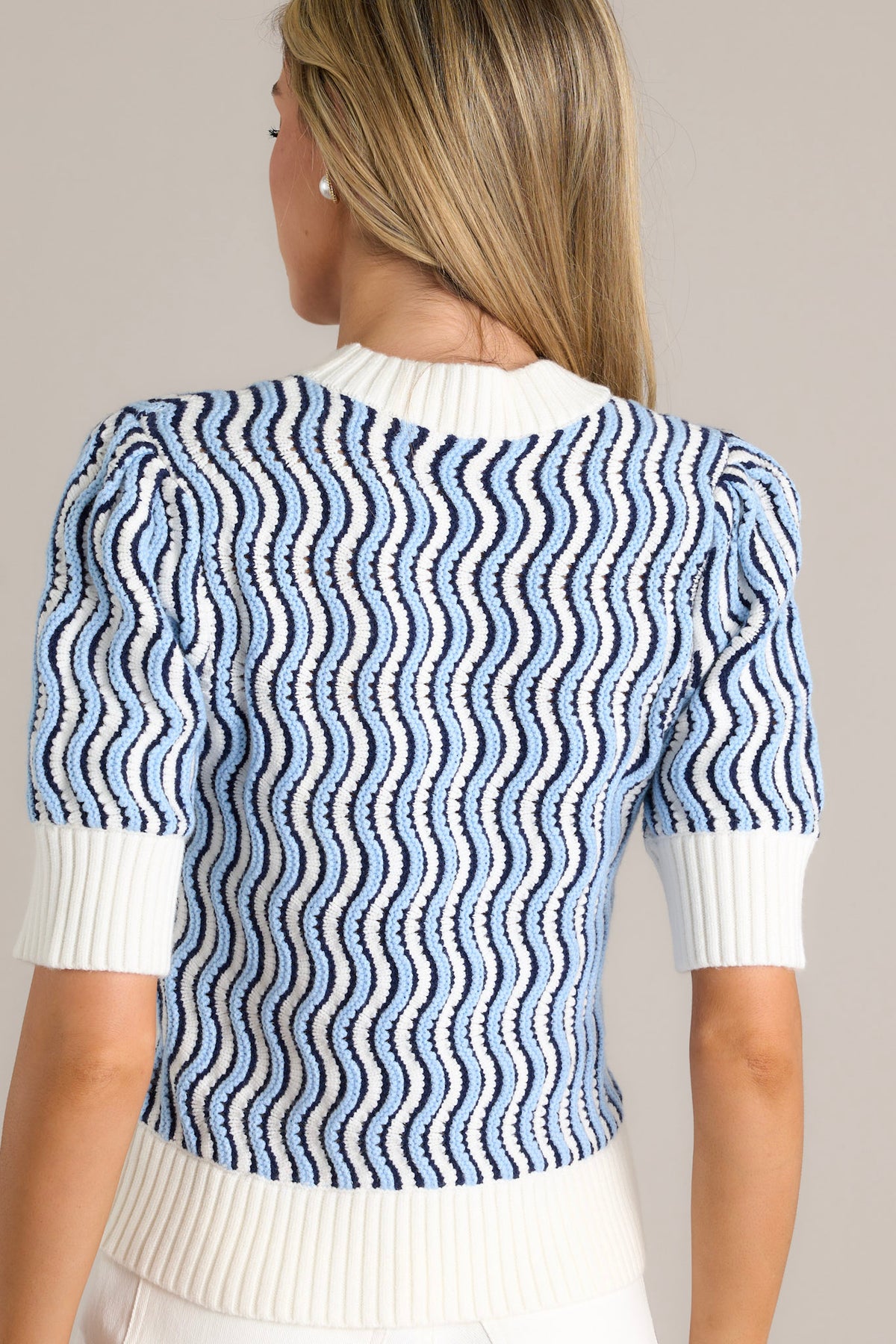Blue Wavy Stripe Sweater Top - All Tops | Red Dress
