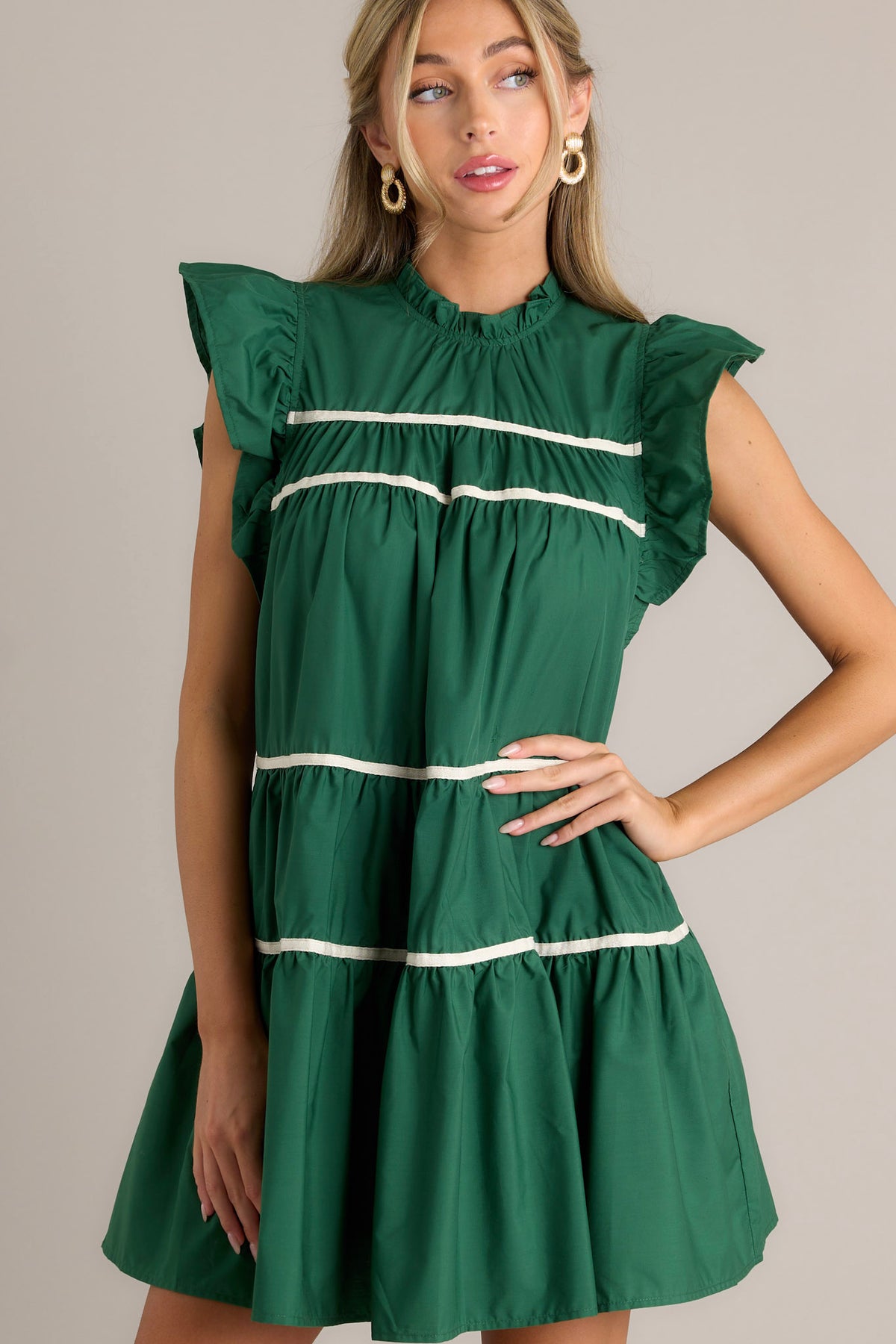 Green Ruffle Sleeve Mini Dress - All Dresses | Red Dress