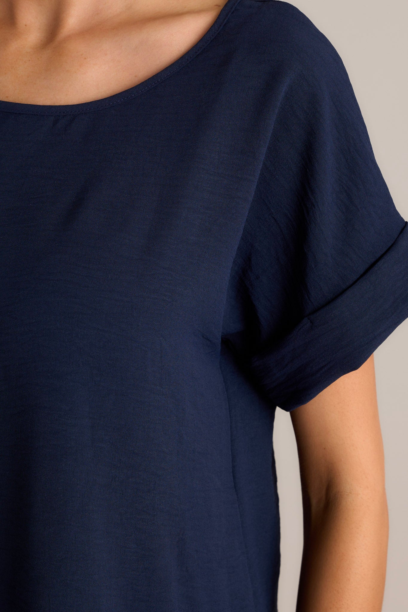 Navy Cuffed Short Sleeve Top - All Tops | Red Dress