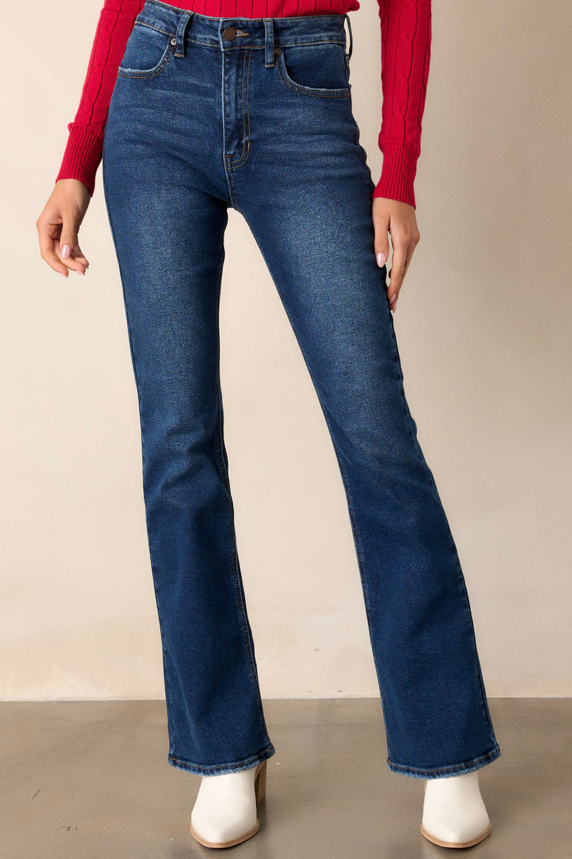 Dark Wash Flare Jeans - Clean Denim | Red Dress