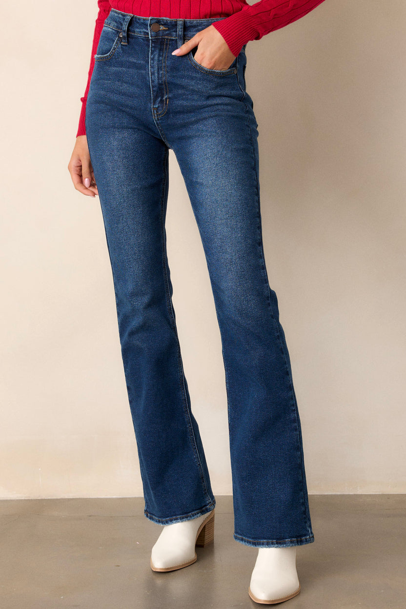 Dark Wash Flare Jeans - Clean Denim | Red Dress
