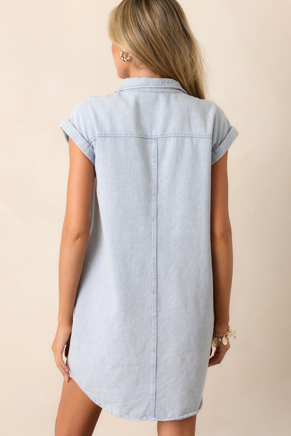 Light Denim Button Front Mini Dress - All Dresses | Red Dress