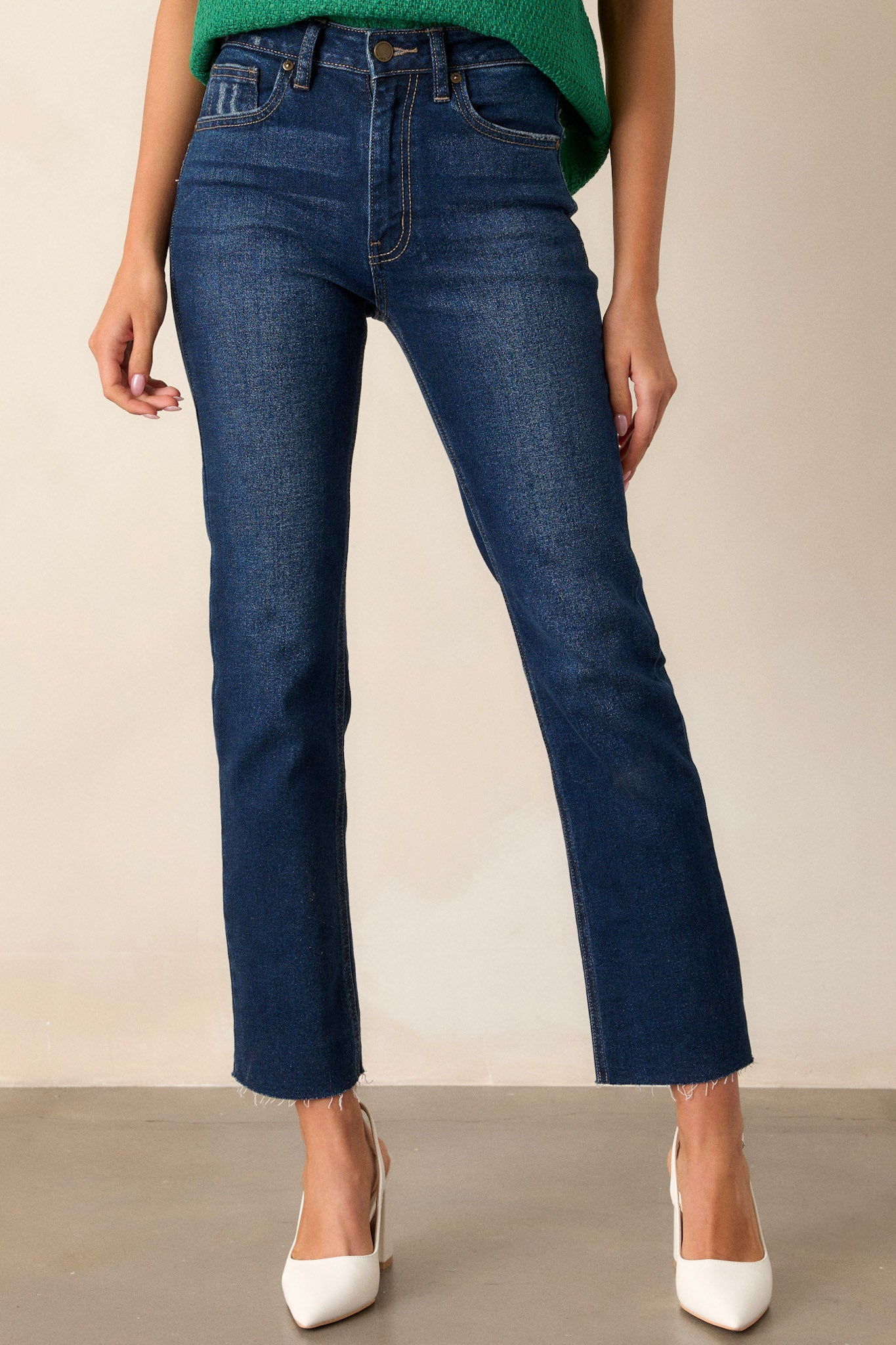 High Rise Dark Wash Straight Leg Jeans - All Denim | Red Dress