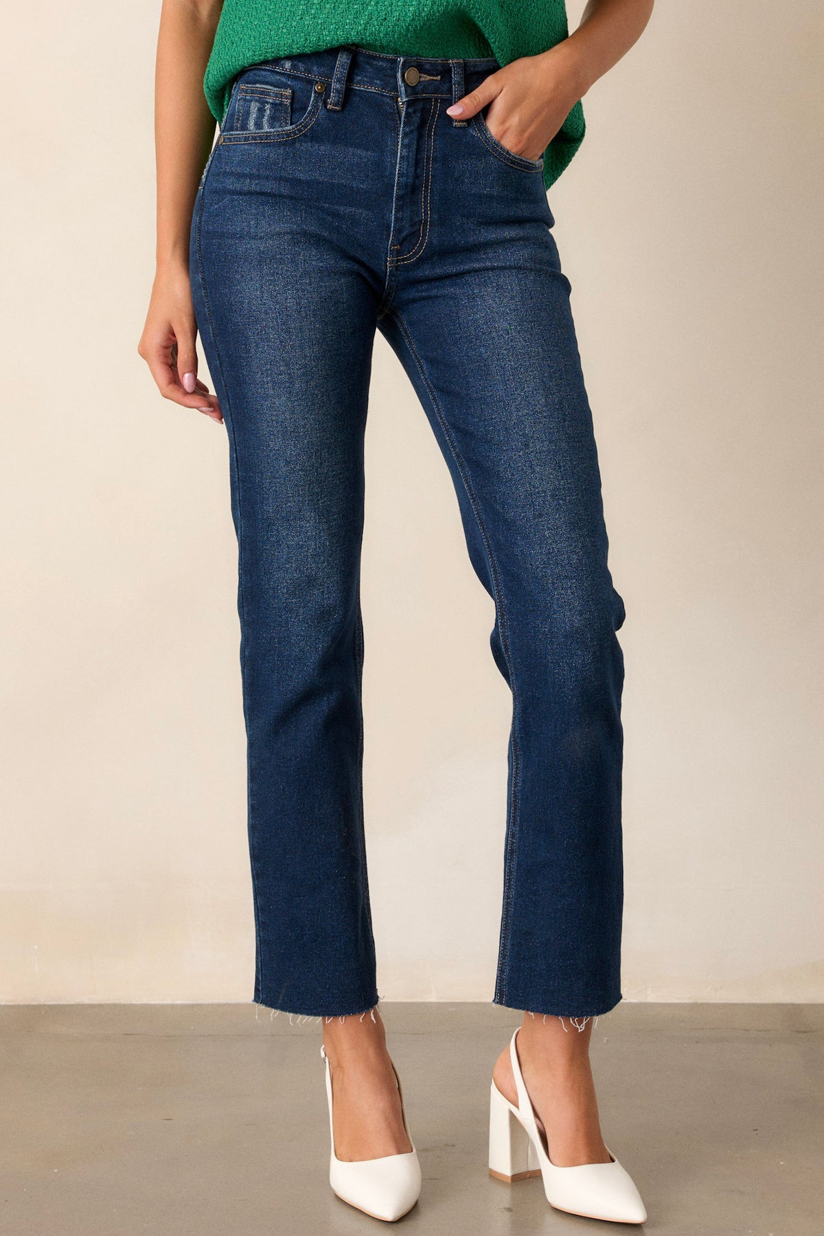 High Rise Dark Wash Straight Leg Jeans - All Denim | Red Dress