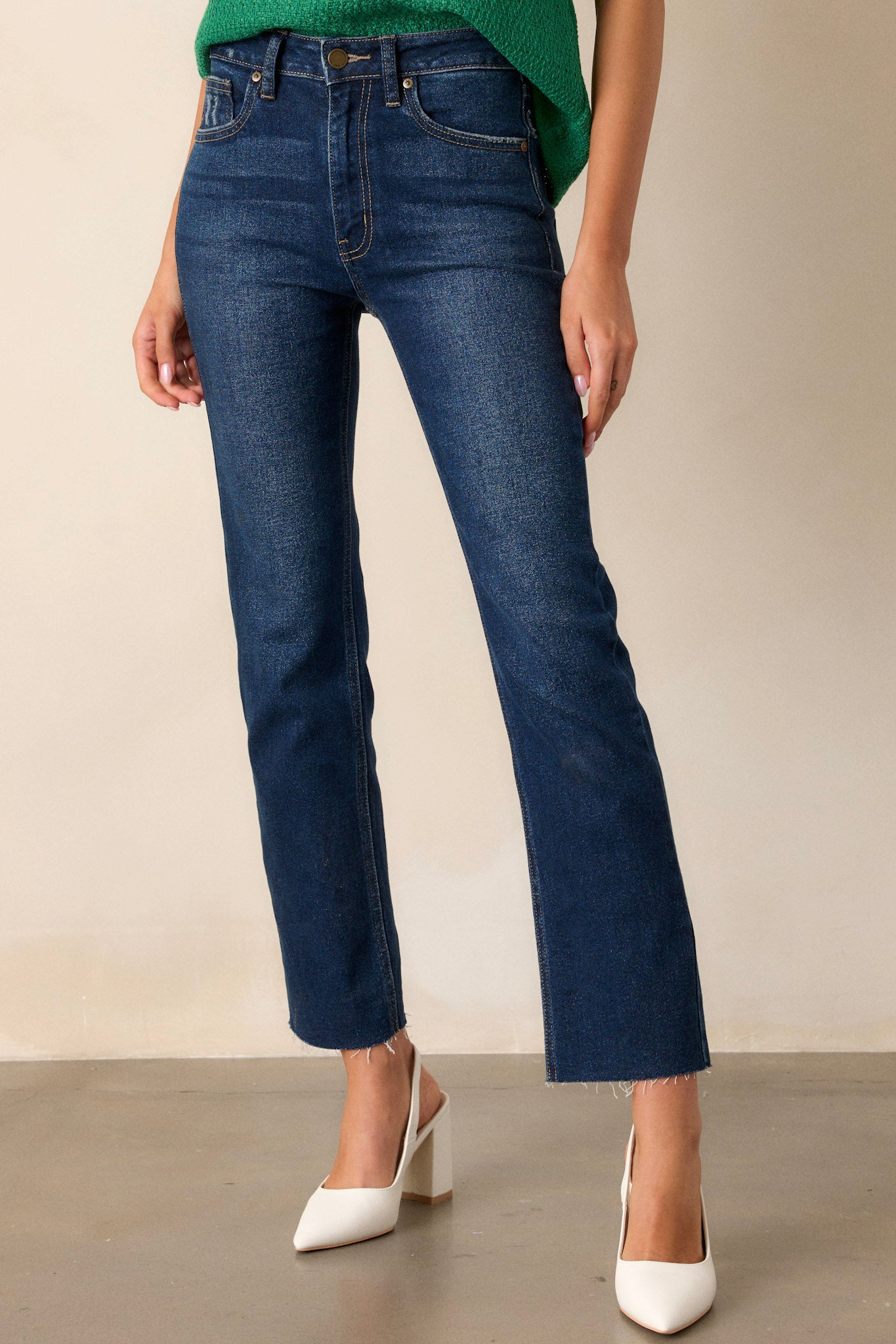 High Rise Dark Wash Straight Leg Jeans - All Denim | Red Dress