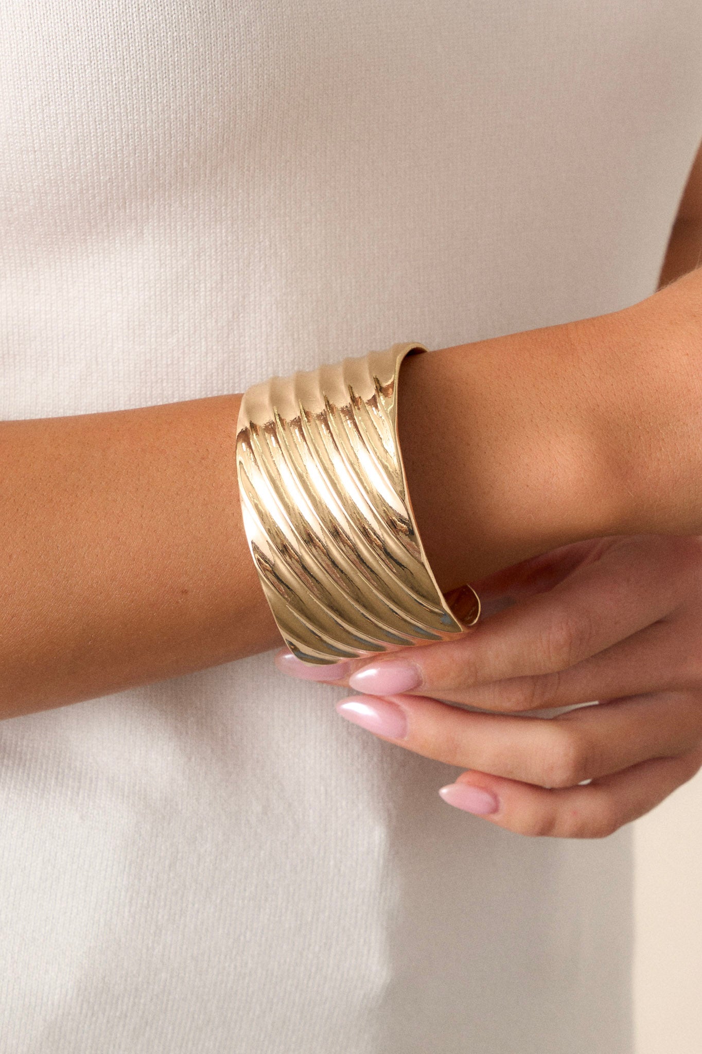 Textured Gold Cuff Bracelet - All Jewelry | Red Dress