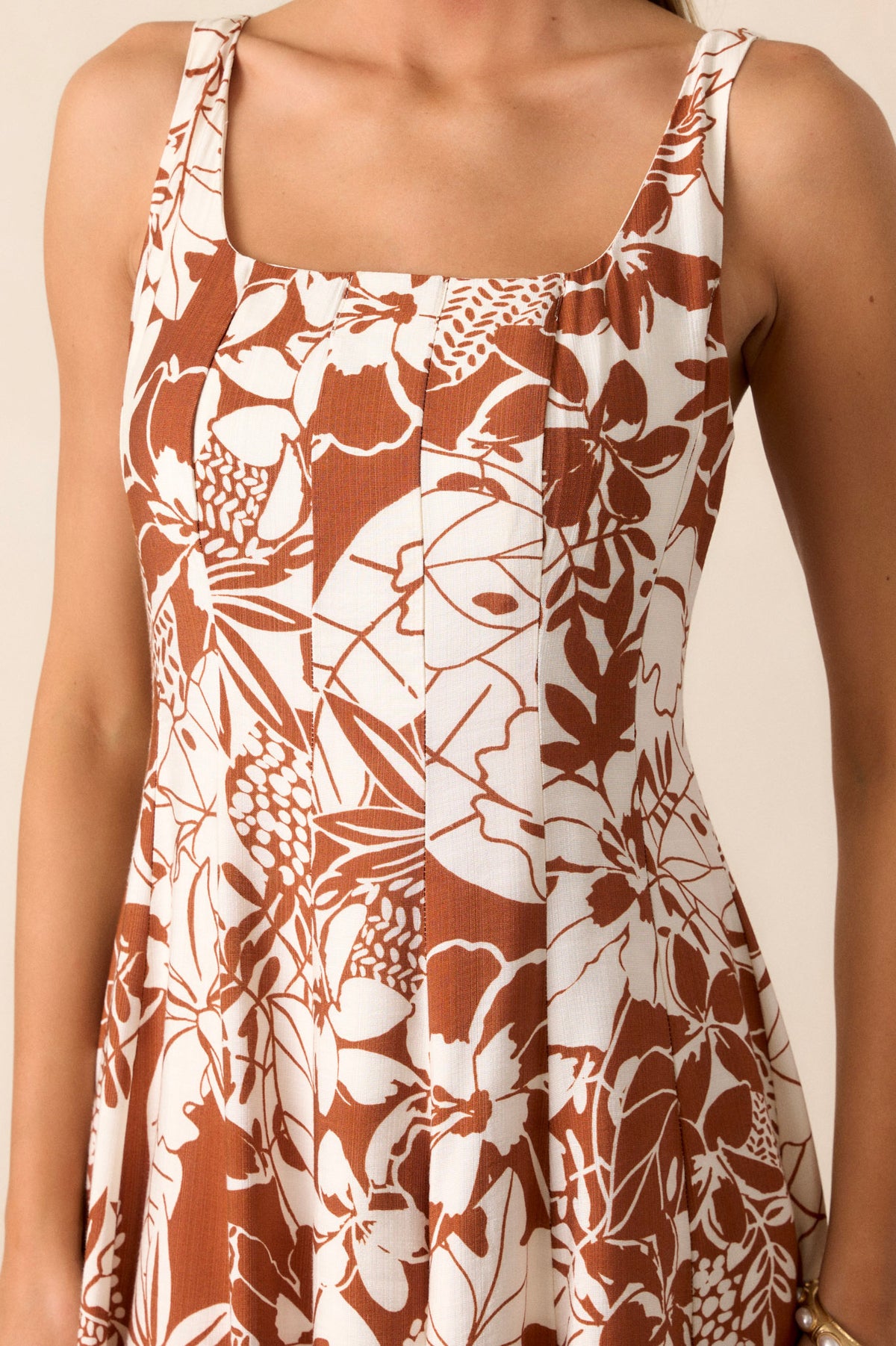 Caramel Floral Midi Dress - All Dresses | Red Dress